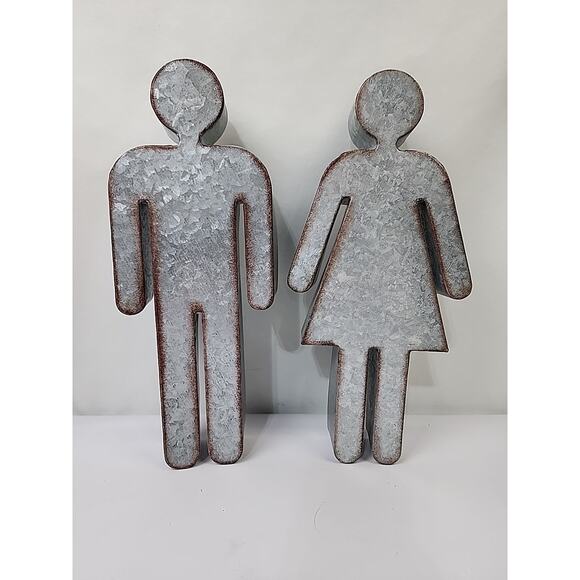 Bathroom Signs | Wall Decor | 2 Restroom Decor Galvanized Metal Figures ...